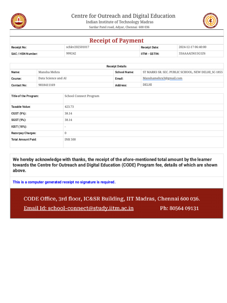 School Connect Program - Certification for Class XI | PDF