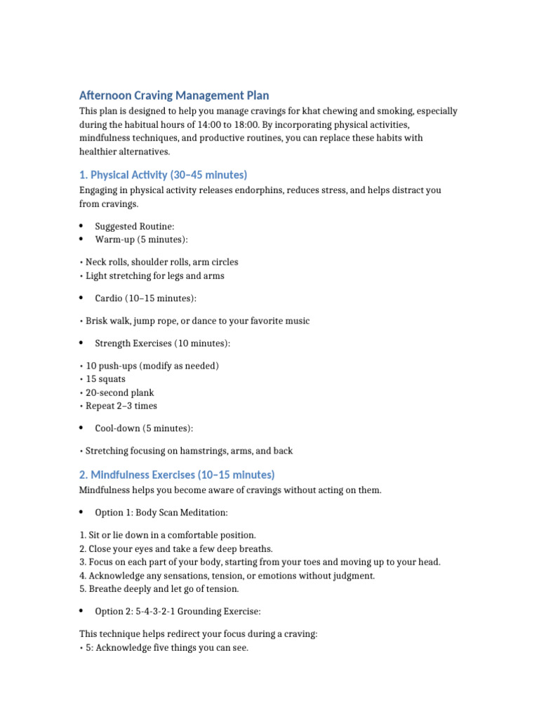 Afternoon Craving Management Plan | PDF