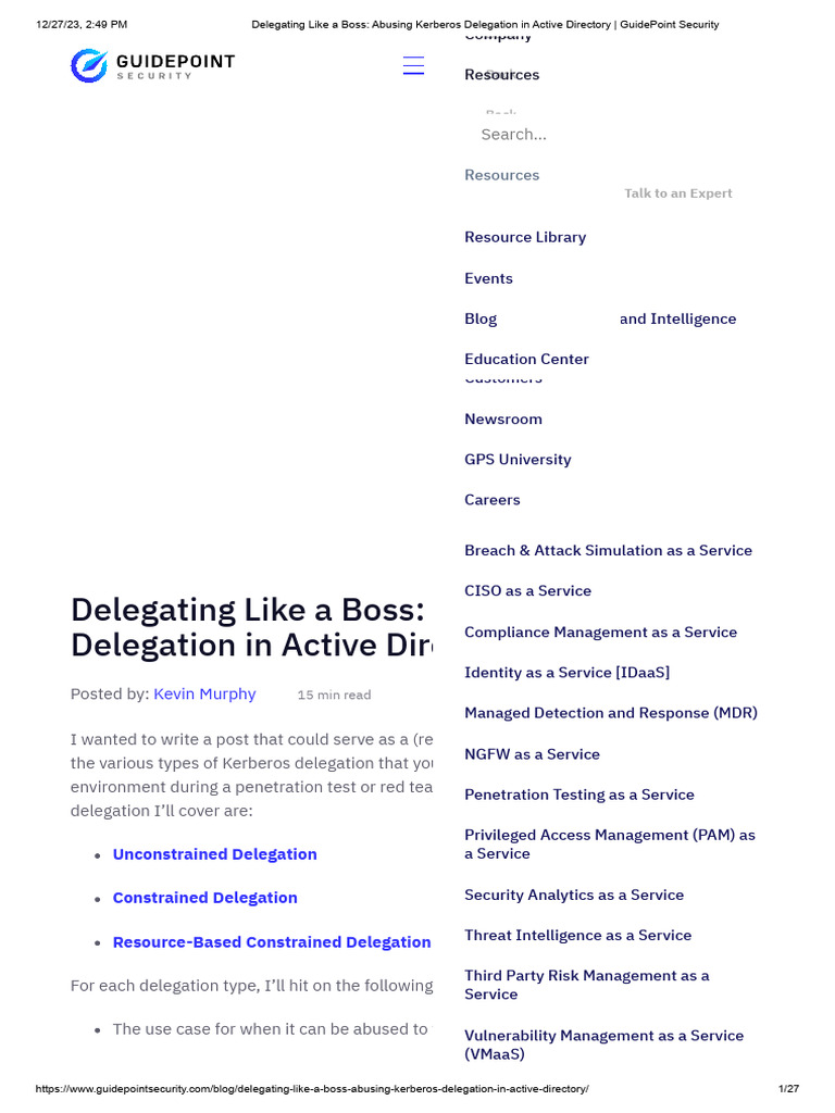 Delegating Like A Boss - Abusing Kerberos Delegation in Active Directory - GuidePoint Security ...