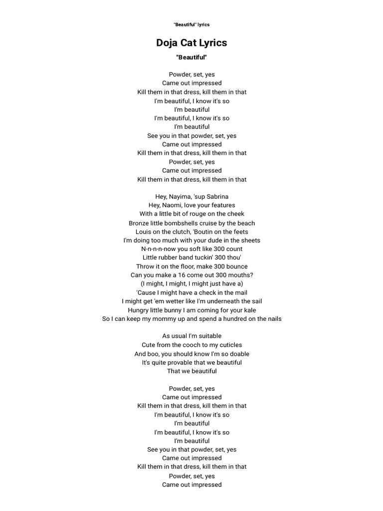Doja Cat - Beautiful Lyrics | PDF