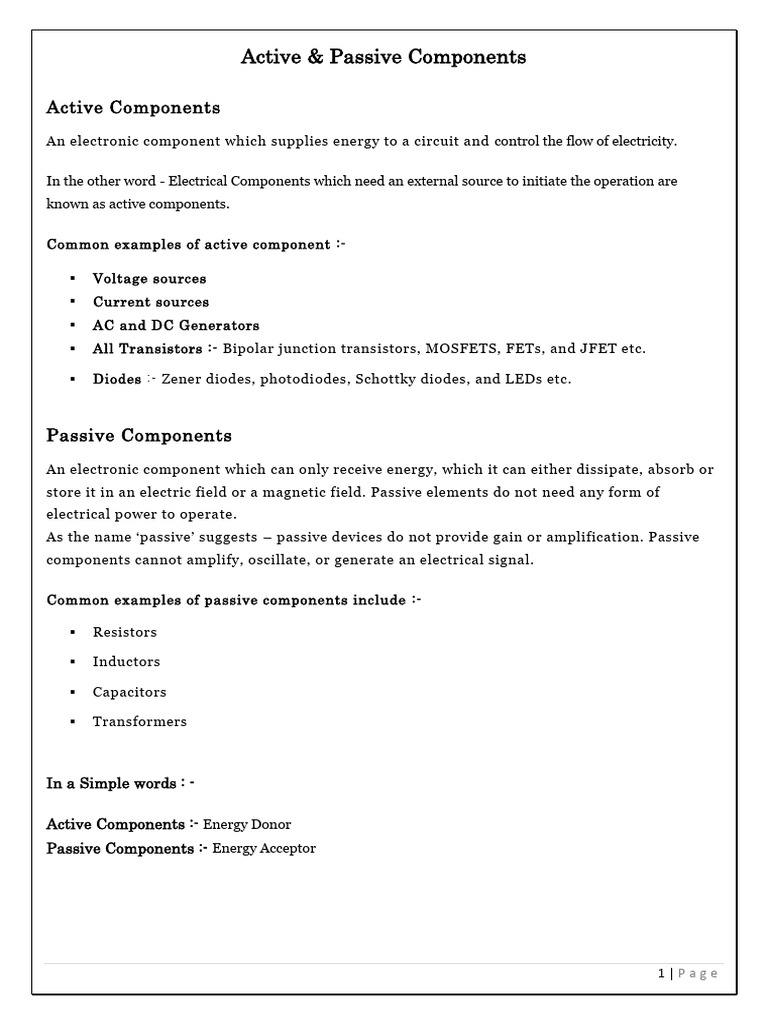 Active & Passive Component | PDF | Passivity (Engineering) | Electronic Component