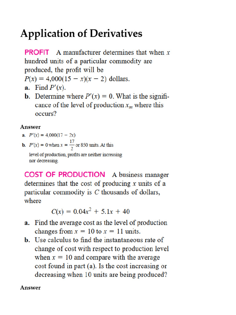Derivative Applications in Optimization | PDF | Economies | Economics