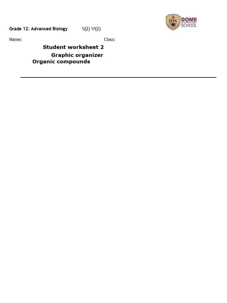 Grade 12 Advanced Biology: Organic Compounds | PDF
