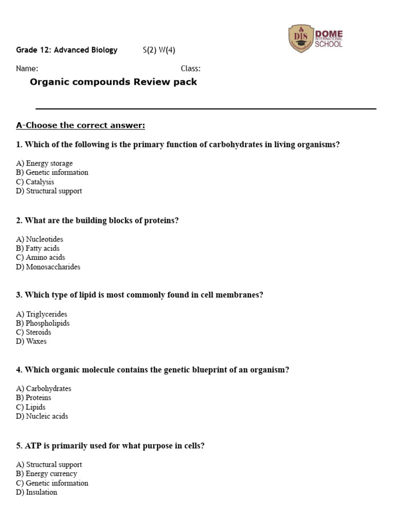 Organic Molecule Review Pack | PDF | Carbohydrates | Isomer