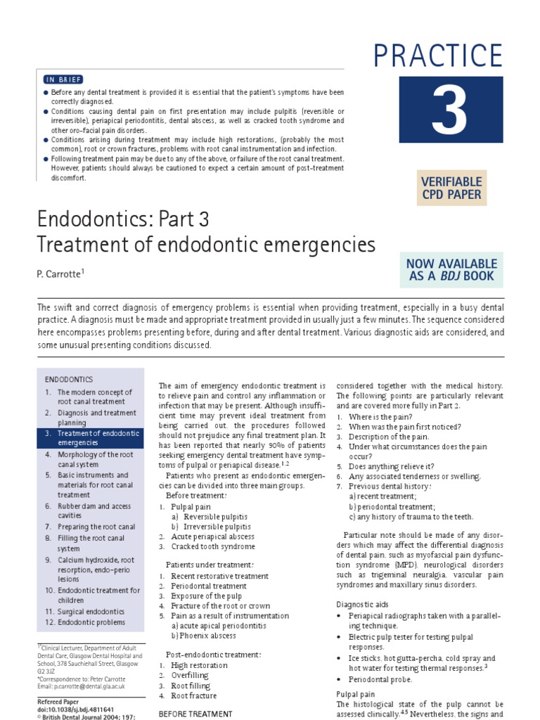 Treatment of Endodontic Emergencies | Human Tooth | Dentistry Branches