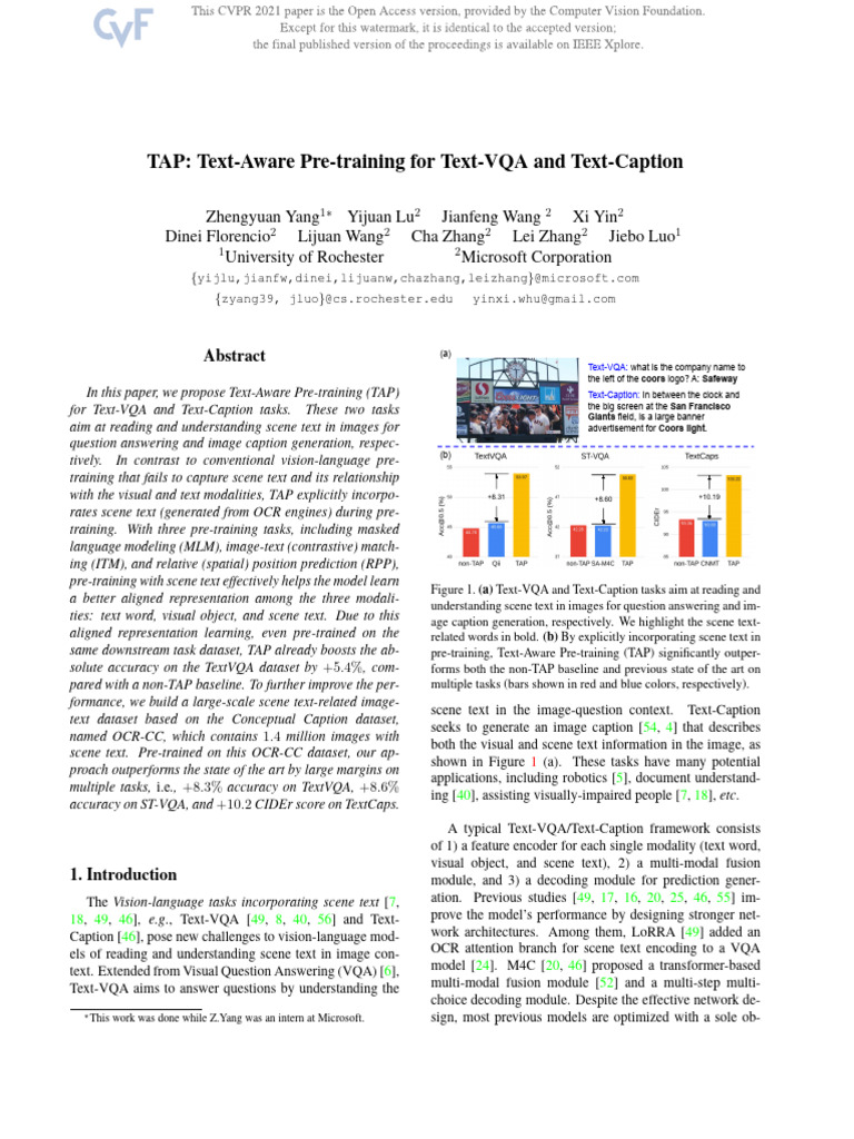 Yang TAP Text-Aware Pre-Training For Text-VQA and Text-Caption CVPR 2021 Paper | PDF | Cognitive ...