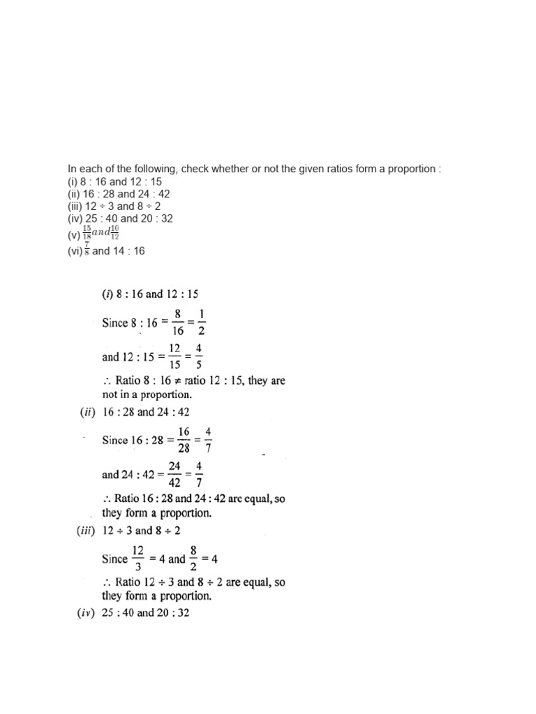 Selina Concise Maths Solutions Class 6 Chapter 12 Proportion | PDF