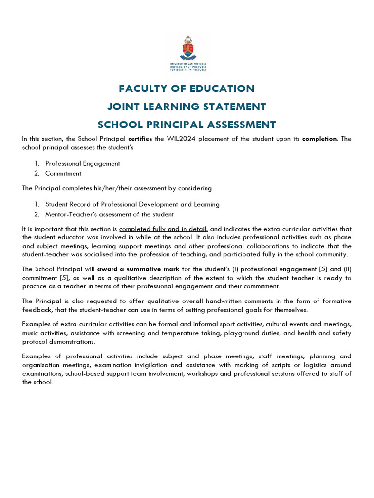 WIL2024 Principal S Assessment | PDF | Teachers | Learning