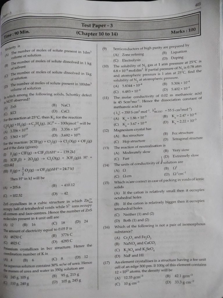 Chemistry Test | PDF | Chemistry | Physical Chemistry