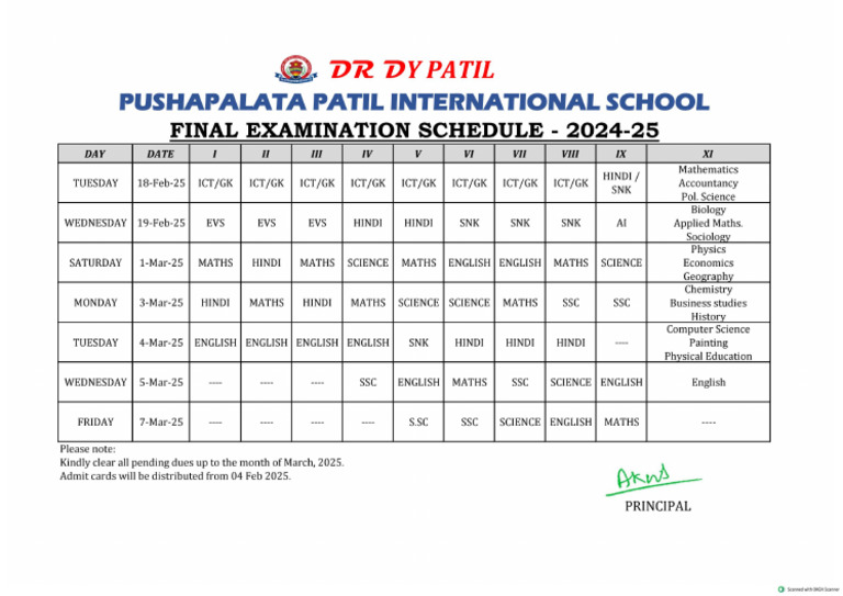 Final Examination Schedule 2024-25 | PDF