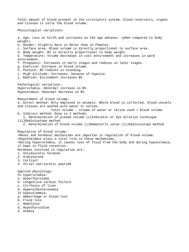 Blood Volume | PDF