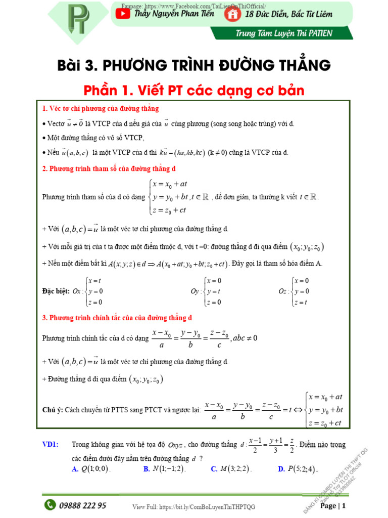 Bai 31 Phuong Trinh Duong Thang Phan 1 63dad0d4 E789 4724 b246 B1c8961124ab | PDF
