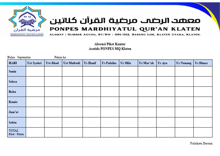 Absensi Piket Kantor | PDF