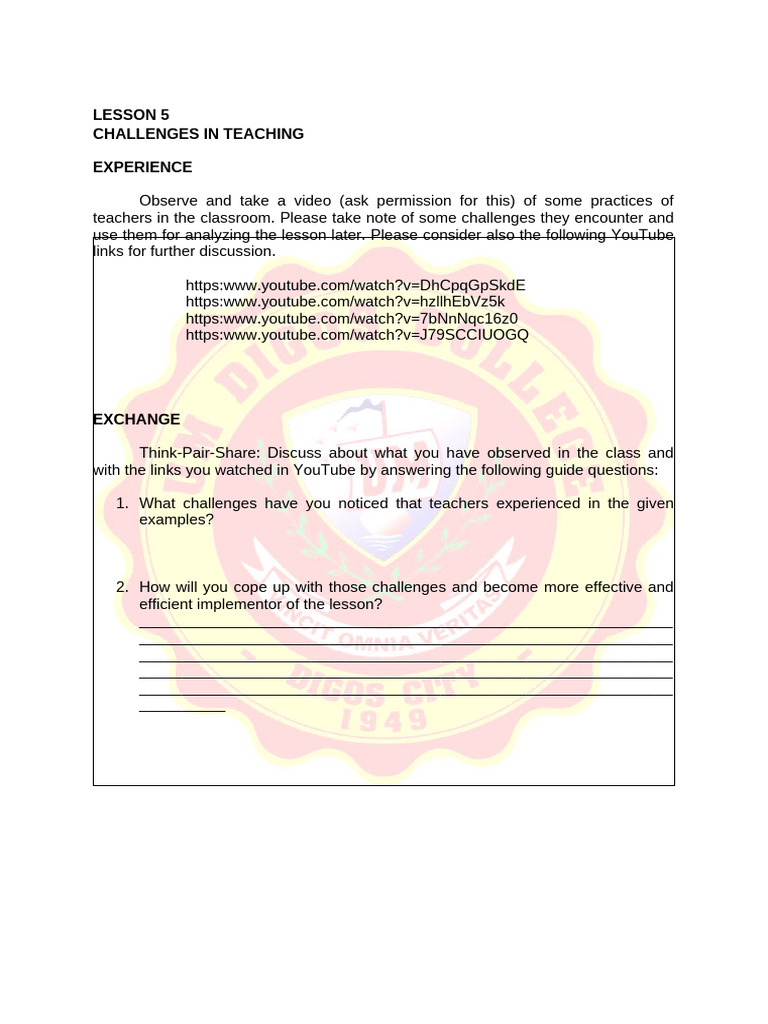 FS 1 Chapter 5. Lesson 5 - 6 | PDF | Pedagogy | Teachers