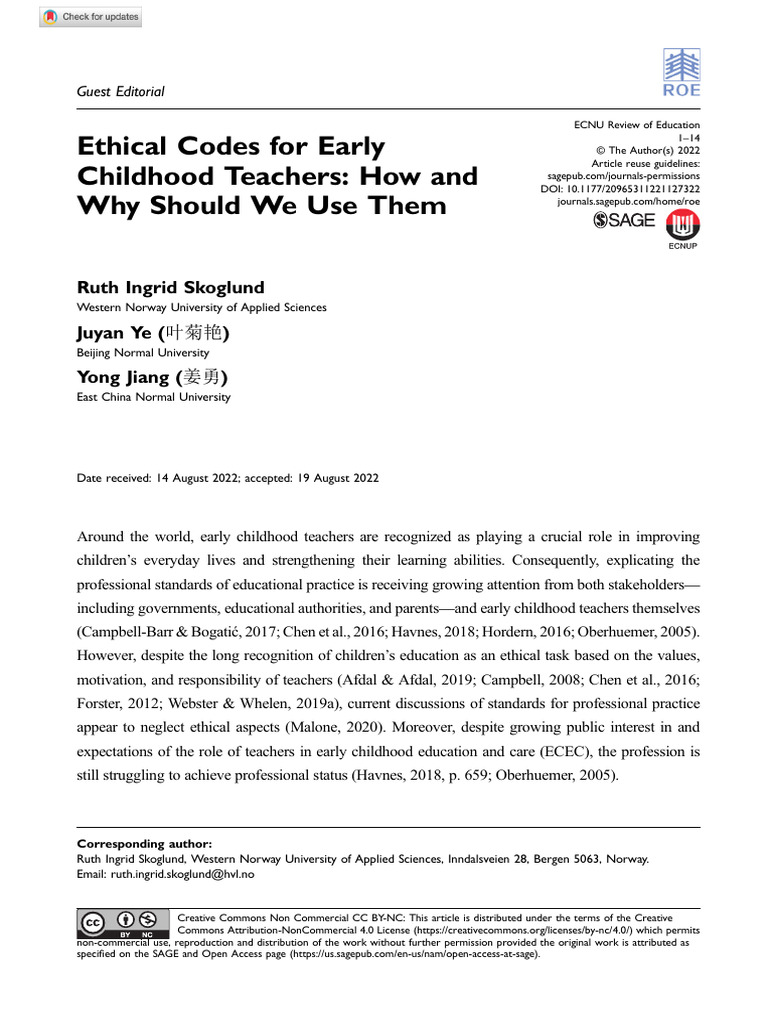 Ethical Codes in Early Childhood Education | PDF
