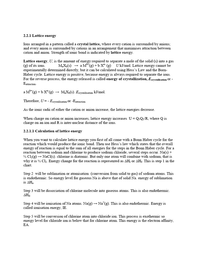 Lattice Energy Notes For Google Class | PDF | Ion | Salt (Chemistry)
