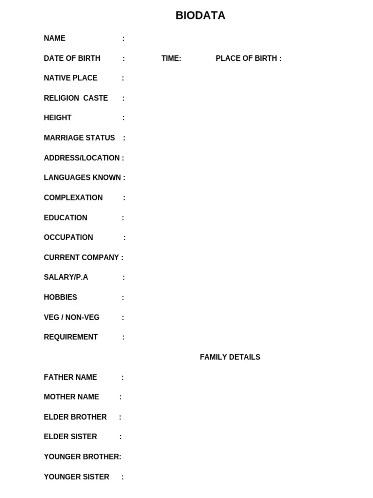 Biodata Format | PDF