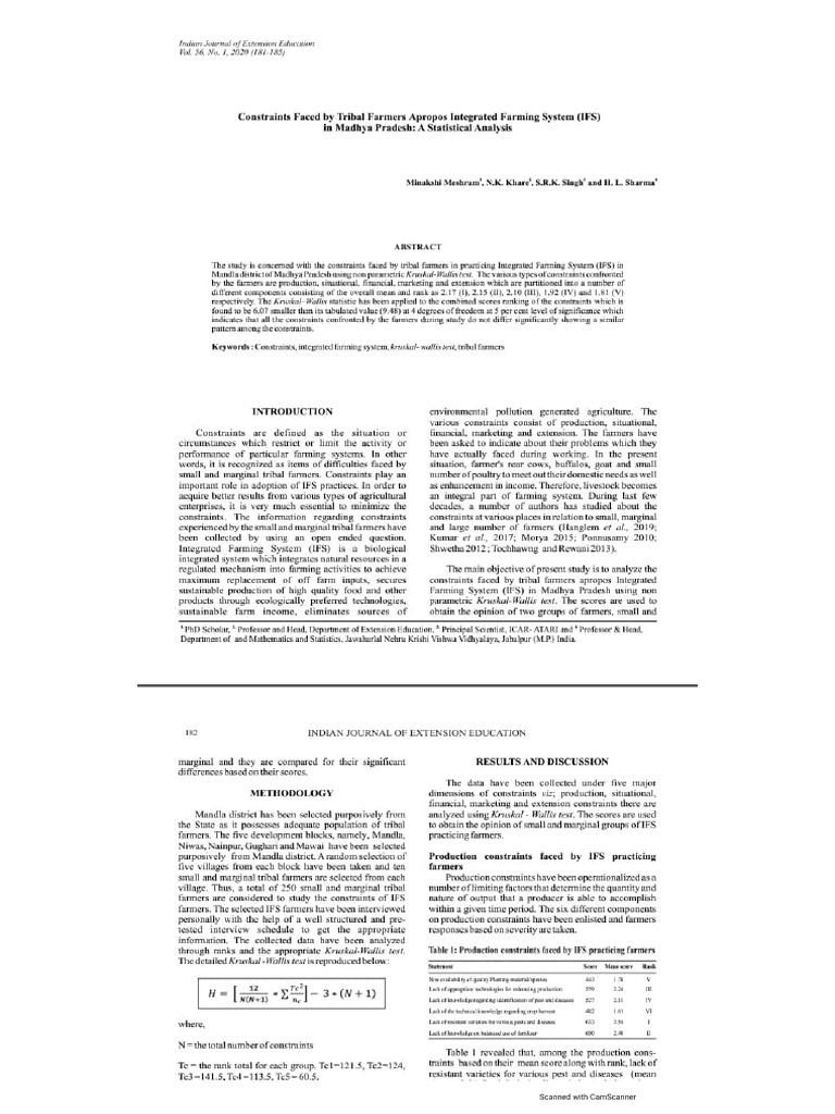 Constraints Faced by Tribal Farmers apropos Integrated Farming System (IFS) in Madhya Pradesh: A ...