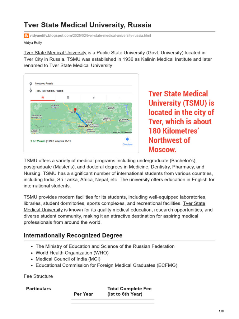 Tver State Medical University Overview | PDF | Cost Of Living | Medical ...