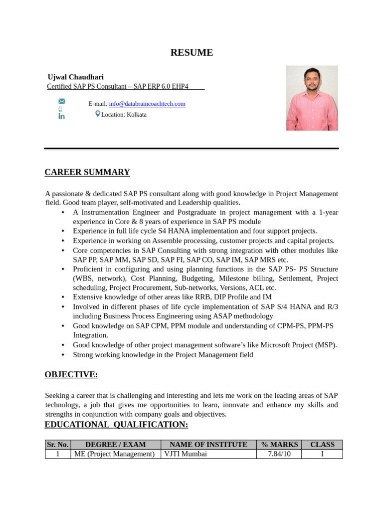 Ujwal Chaudhari SAP PS Resume PS | PDF | Project Management | Product Lifecycle