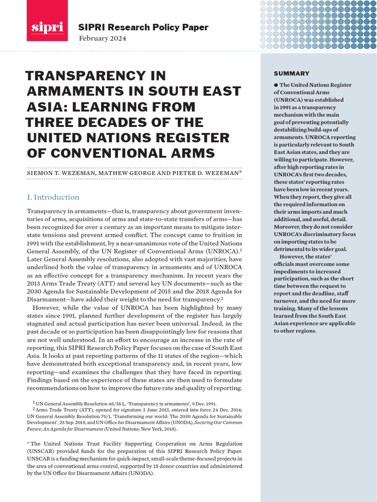 Transparency in Armaments in South East Asia- Learning From Three ...