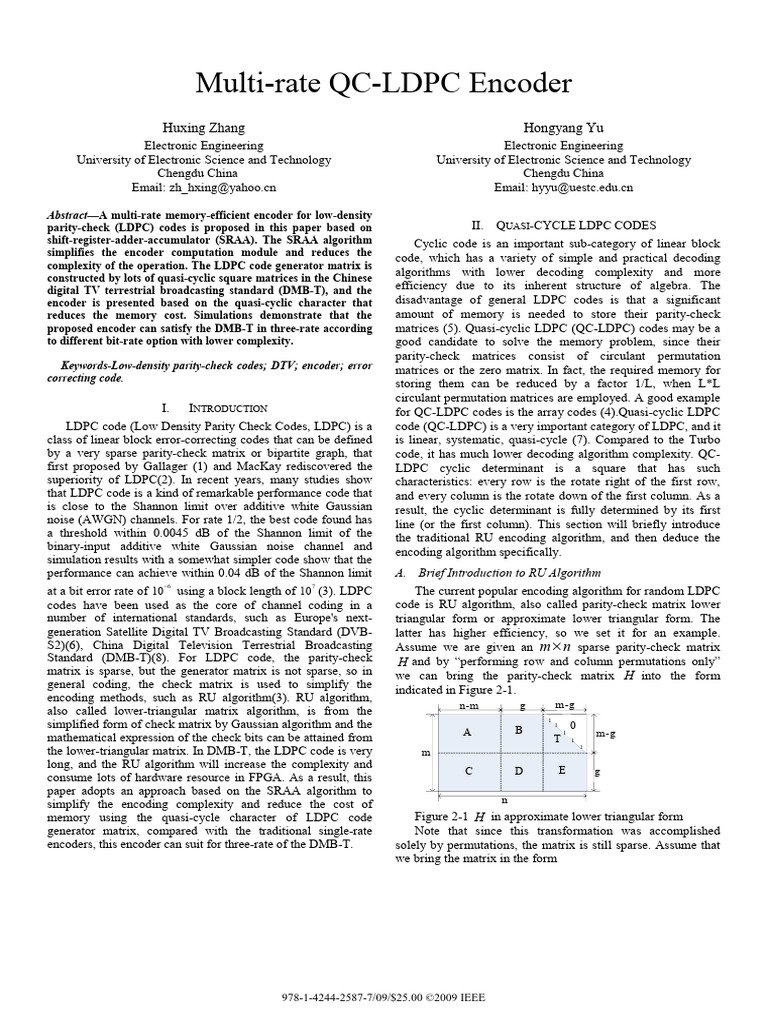 Multi-Rate QC-LDPC Encoder | PDF | Low Density Parity Check Code | Matrix (Mathematics)