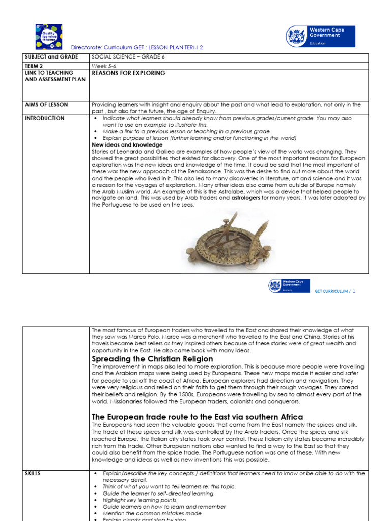 Grade 6 Social Science Lesson Plan | PDF | Learning | Curriculum