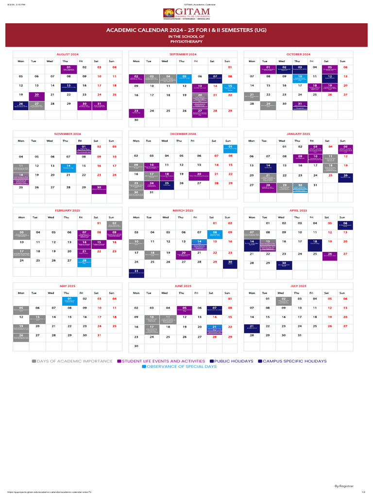 I and II Semesters - Physiotherapy Academic Calendar 2024-25 | PDF ...
