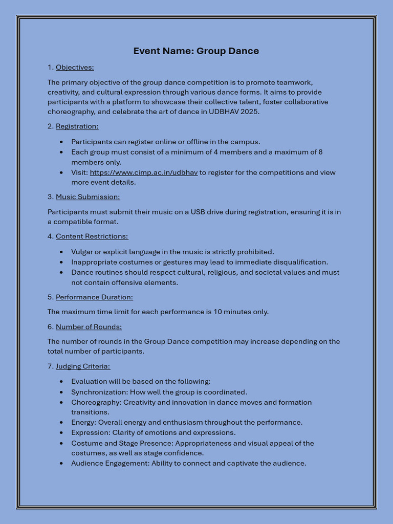 UDBHAV 2025 Group Dance Competition | PDF