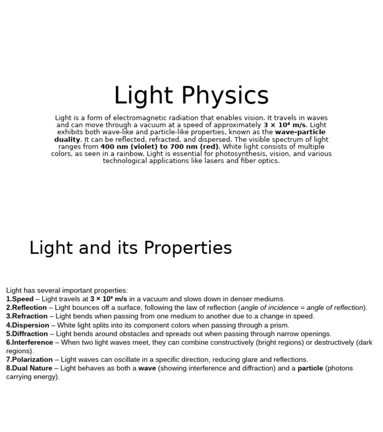 Light Physics Notes Personal | PDF