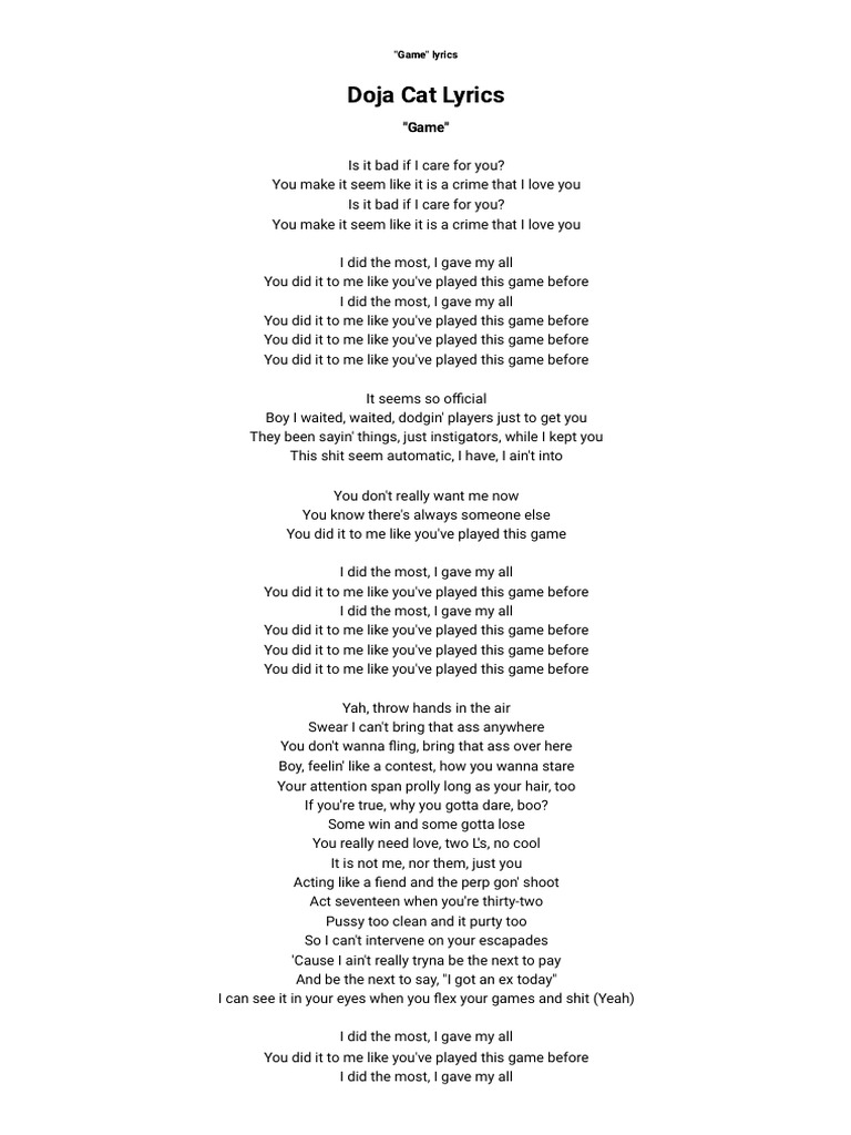 Doja Cat - Game Lyrics | PDF
