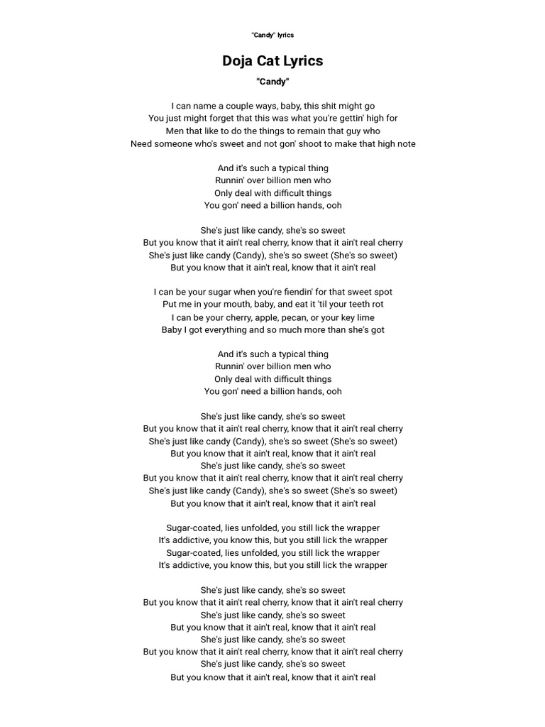 Doja Cat - Candy Lyrics | PDF | Sugar | Diet & Nutrition