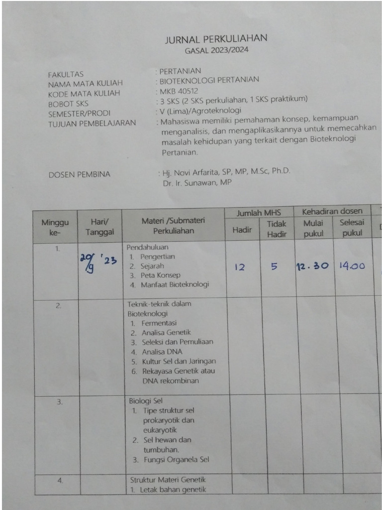 Jurnal Perkuliahan Bioteknologi | PDF