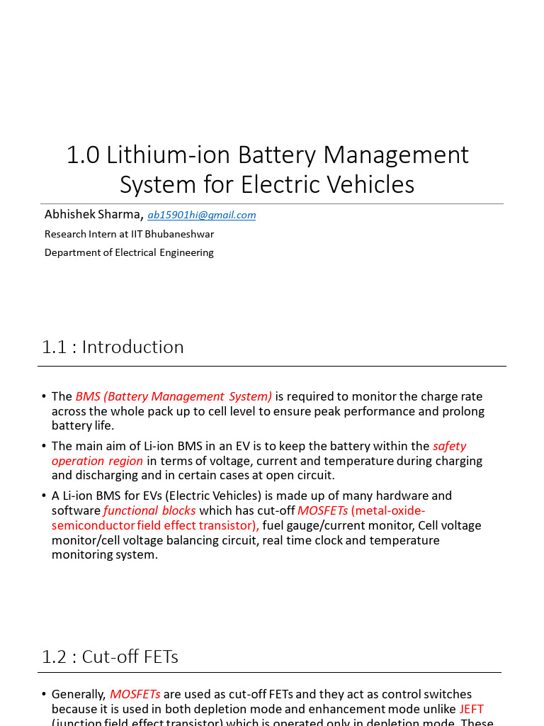 Li-ion Battery Management System for Electric Vehicles | PDF | Field ...