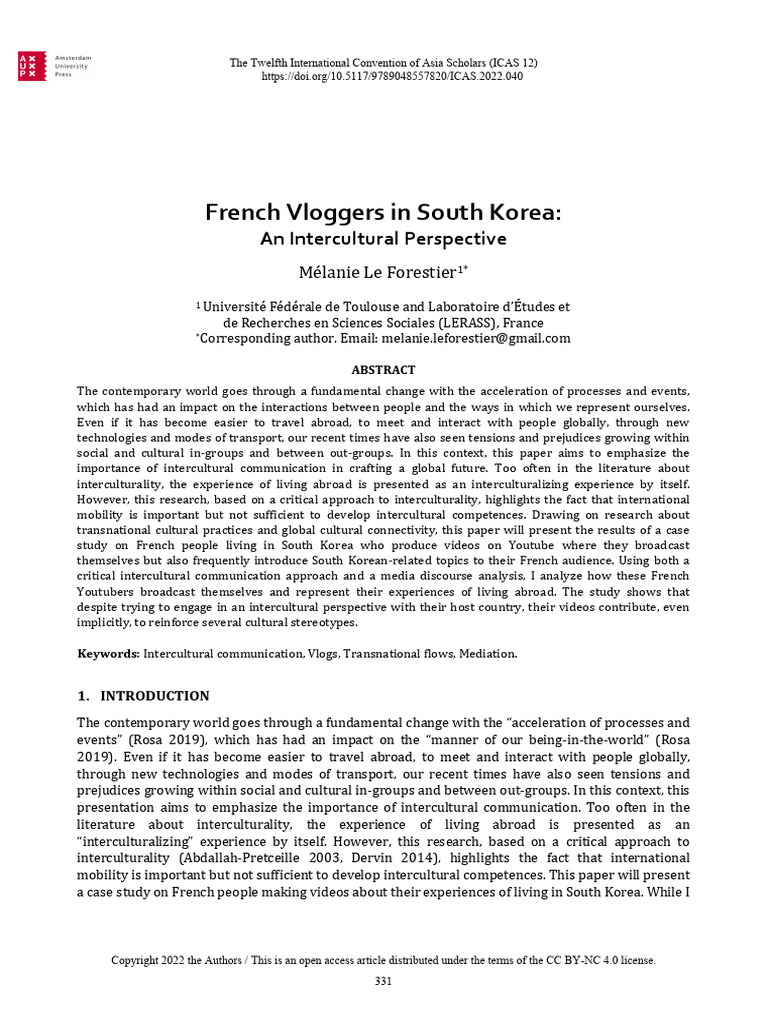 French Vloggers in South Korea An Interc | PDF | Cross Cultural ...