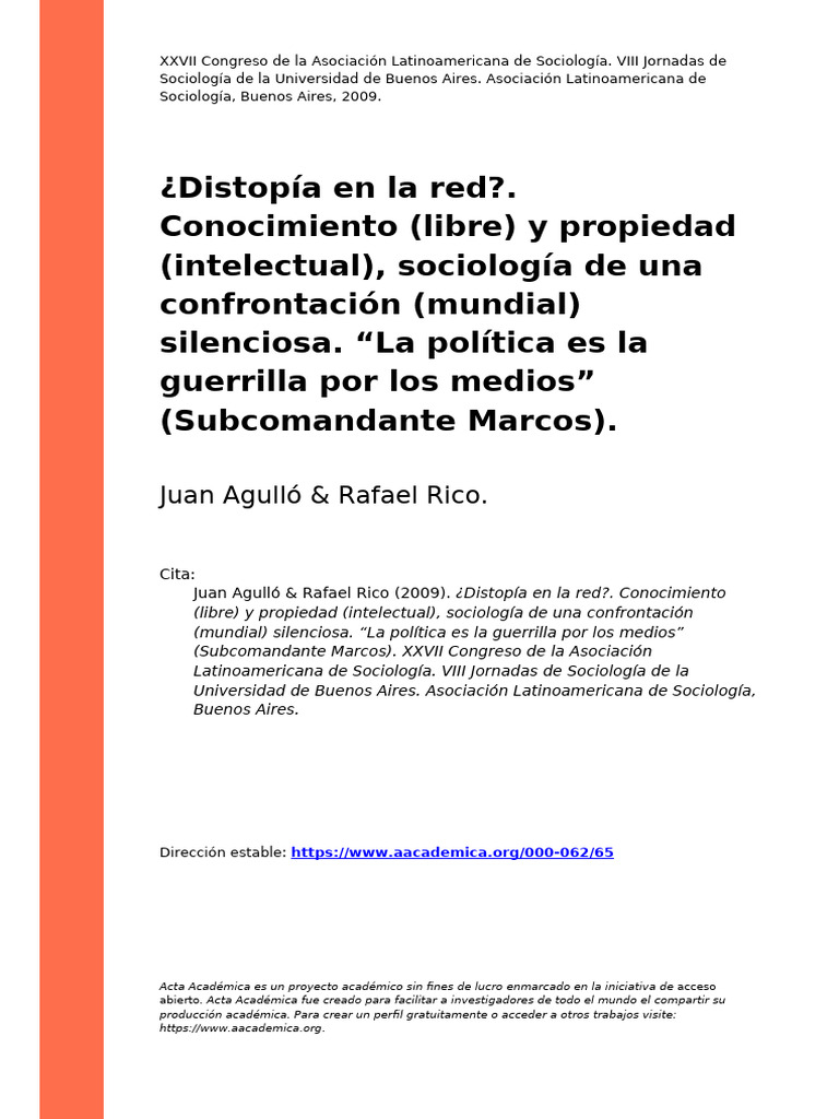 Juan Agulló & Rafael Rico (2009) - Distopía en La Red. Conocimiento ...