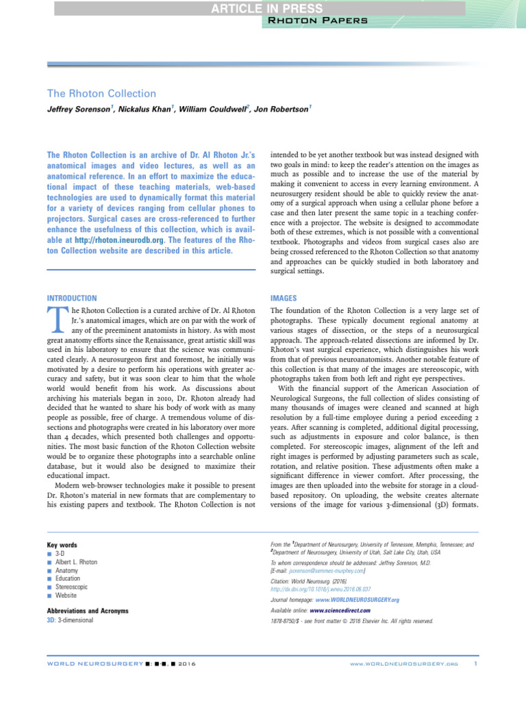 The Rhoton Collection Overview | PDF | Neurosurgery | Stereoscopy