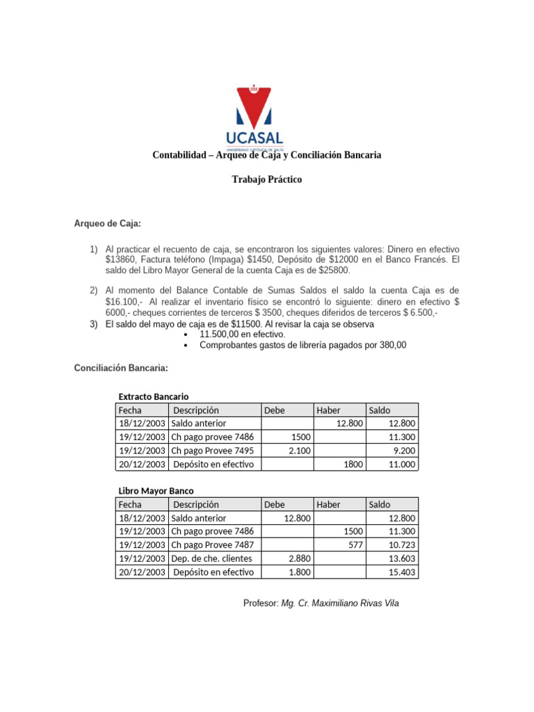 Arqueo de Caja y Conciliación Bancaria | PDF