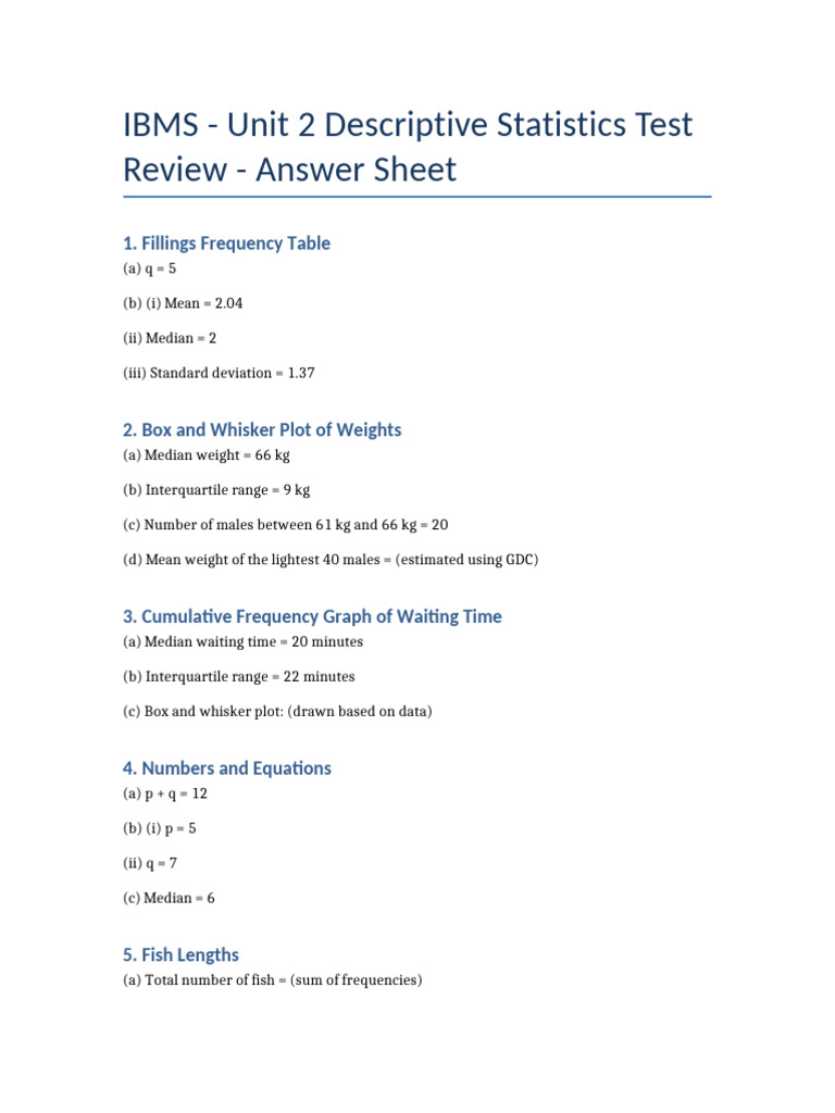 Descriptive Statistics Test Review | PDF | Median | Statistical Theory