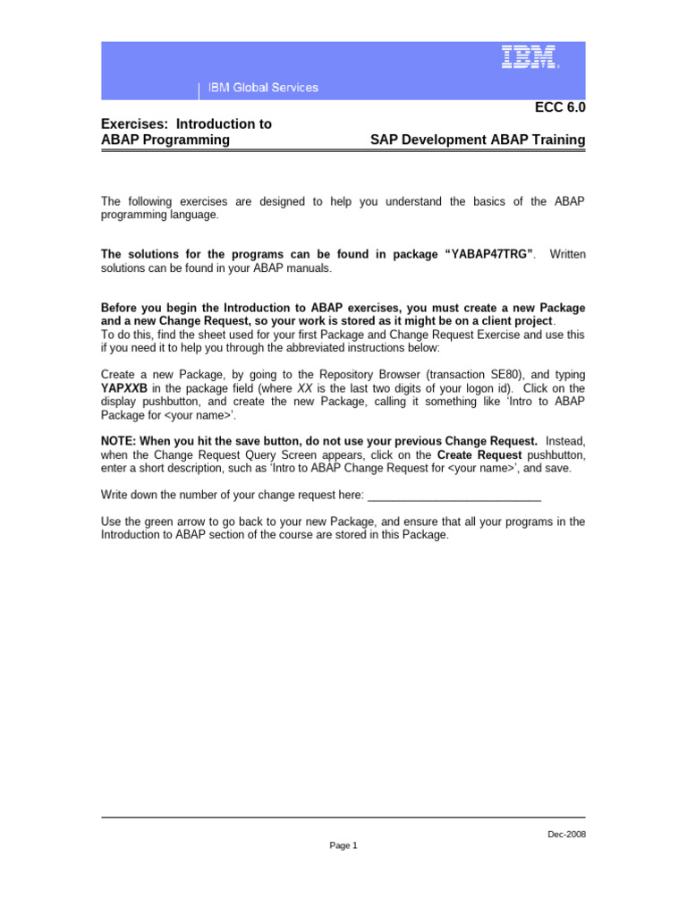 16 - Intro To ABAP Exercises | PDF | Computer Programming | Computer Science