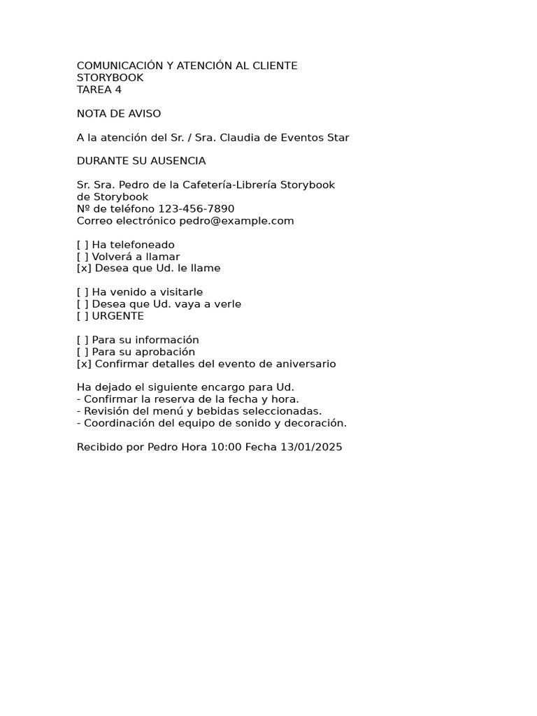 Storybook. Tarea 4. Nota de Aviso | PDF