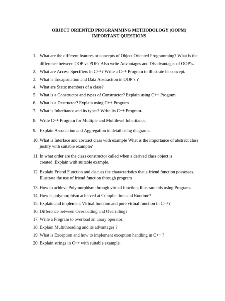 Important Questions - OOPM | PDF