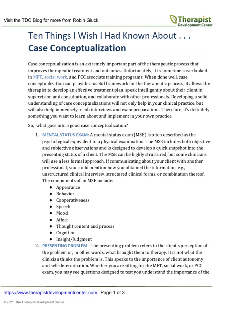 10 Things Case Conceptualization | PDF | Medical Diagnosis | Psychotherapy