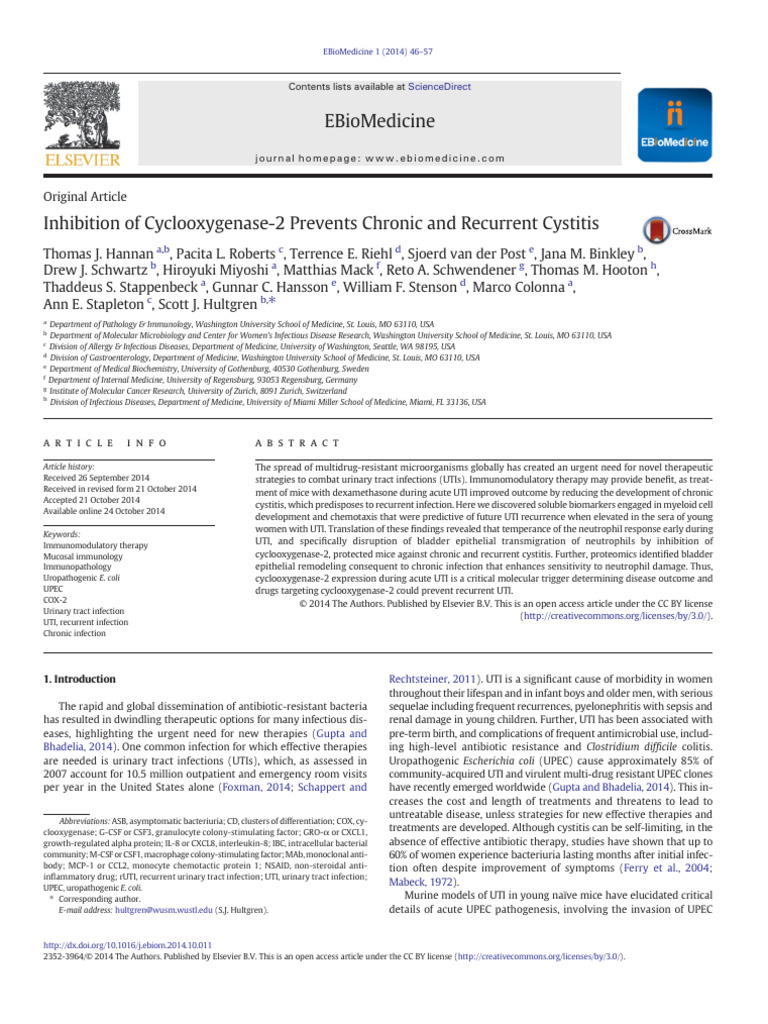 Inhibition of Cyclooxygenase-2 Prevents Chronic and Recurrent Cystitis ...