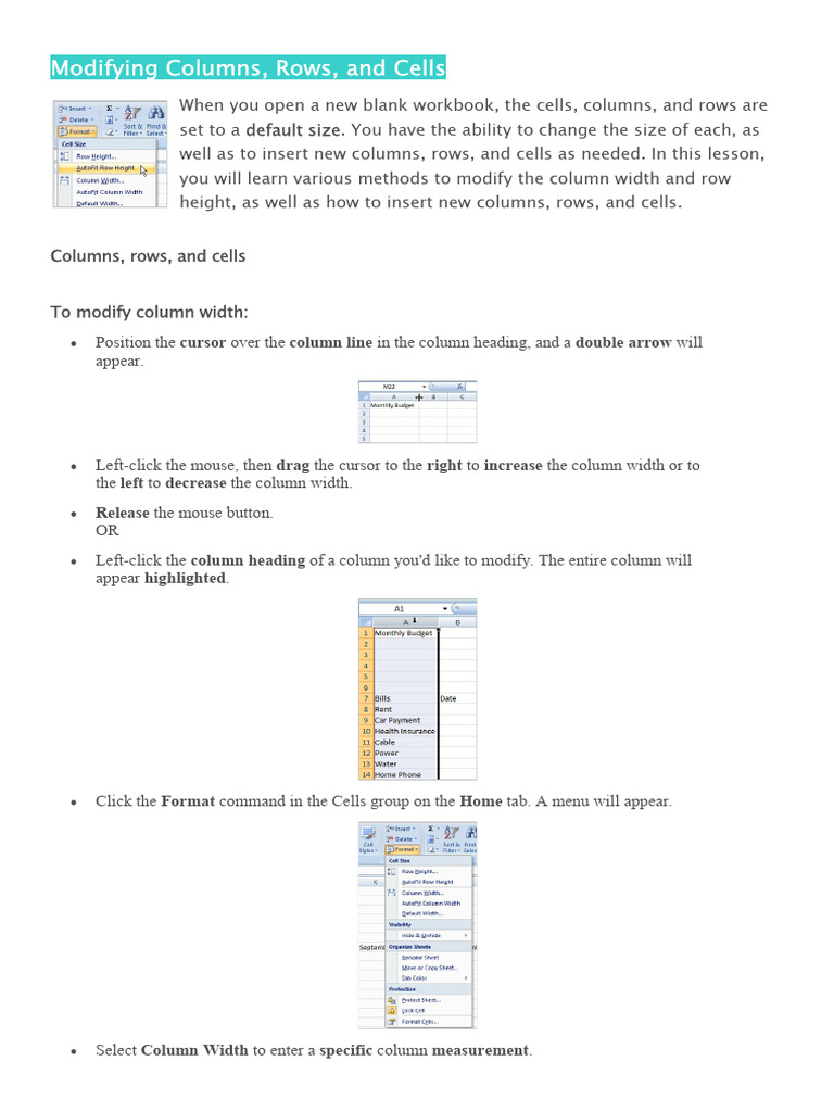 Modifying Columns, Rows, and Cells | PDF | Cursor (User Interface) | Point And Click