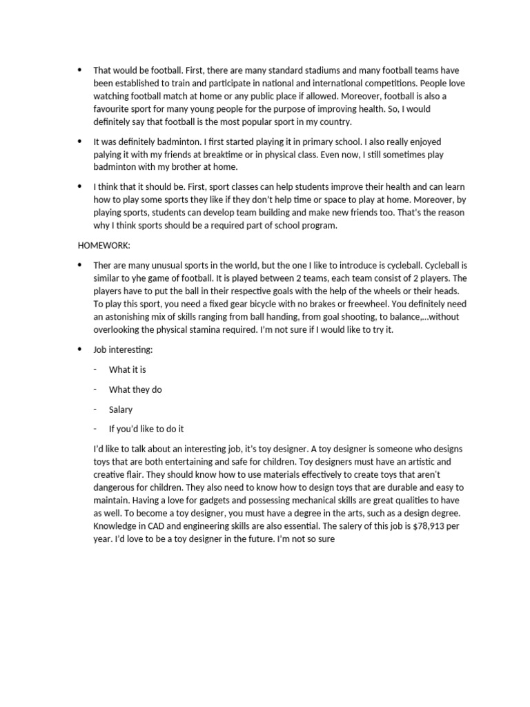 SPEAKING HOMEWORK 9 | PDF | Toys