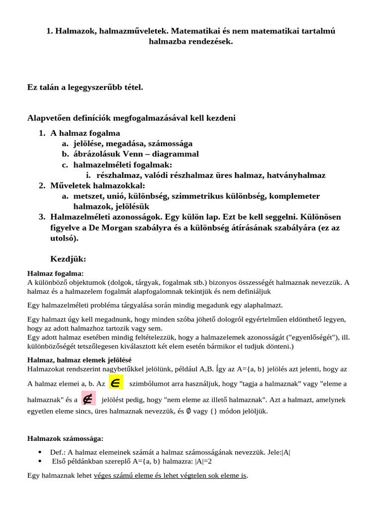 Tétel Halmazok Halmazm Veletek. | PDF