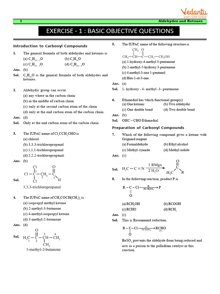Aldehydes - Ketones Exercise-1 | PDF | Aldehyde | Ketone