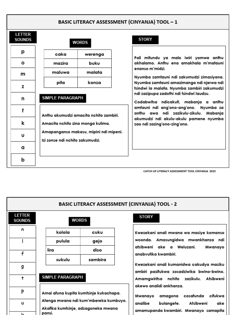 LITERACY CHINYANJA ASSESSMENT TOOL 1,2, and 3 2025 2 | PDF | Behavior ...