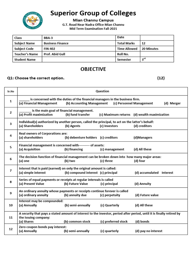 BF Mid F21 | PDF | Bonds (Finance) | Interest